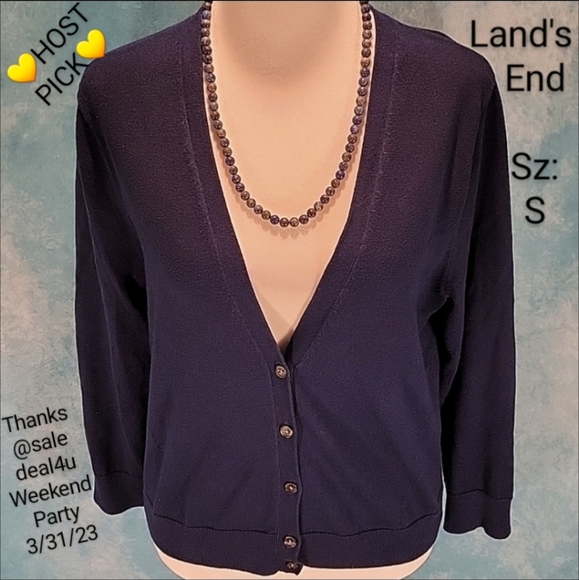 Lands' End | Sweaters | Cotton Lands End 34 Sleeve Cardigan W Frontback ...